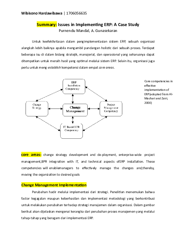 (DOC) Summary: Issues in Implementing ERP: A Case Study