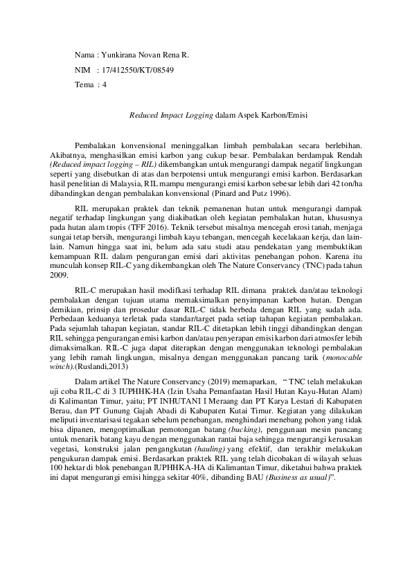 (DOC) Reduced Impact Logging dalam Aspek Karbon | yunkirana R E N A ...