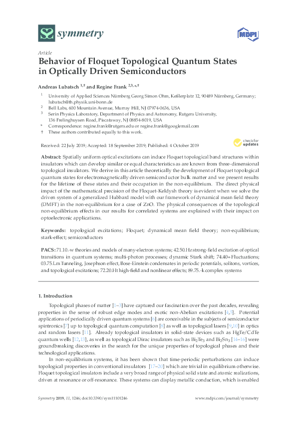 (PDF) Behavior of Floquet Topological Quantum States in Optically ...