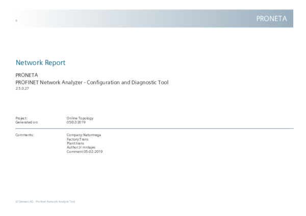 Pdf Network Report Proneta Profinet Network Analyzer Configuration