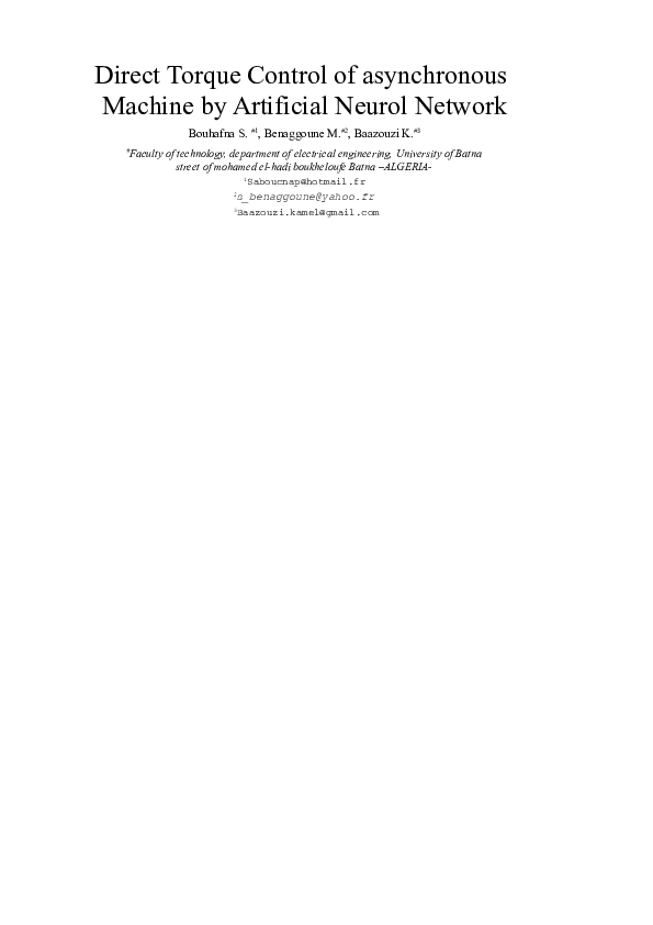 (DOC) Direct Torque Control of asynchronous Machine by Artificial Neurol Network