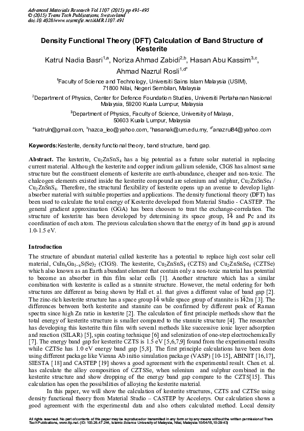 (PDF) Density Functional Theory (DFT) Calculation of Band Structure of ...