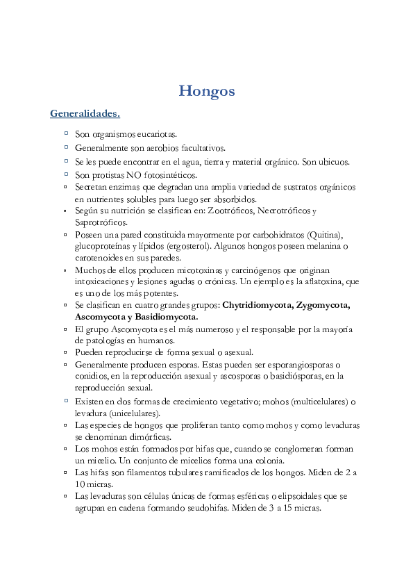 (DOC) Generalidades de los Hongos