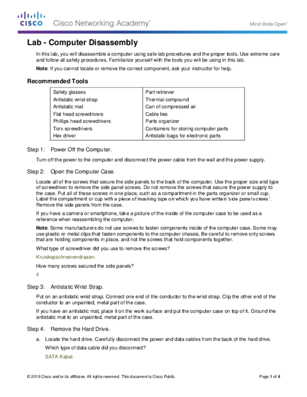 (DOC) Lab -Computer Disassembly