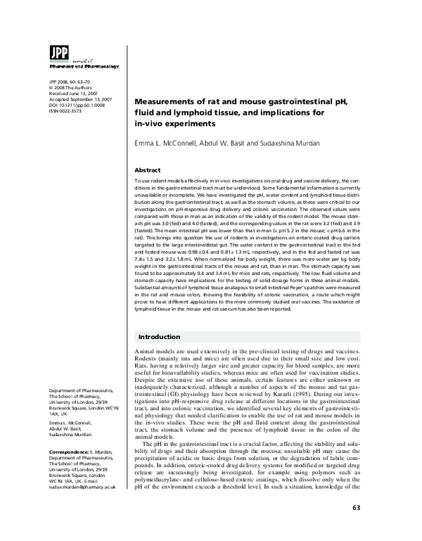 (PDF) Measurements of rat and mouse gastrointestinal pH, fluid and ...