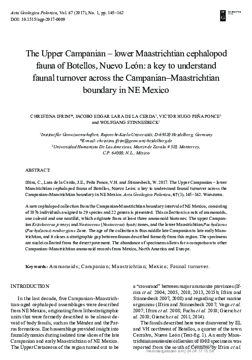 (PDF) The Upper Campanian -lower Maastrichtian cephalopod fauna of ...