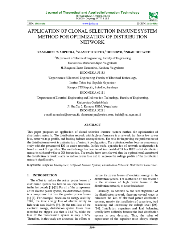 Pdf Application Of Clonal Selection Immune System Method For Optimization Of Distribution Network