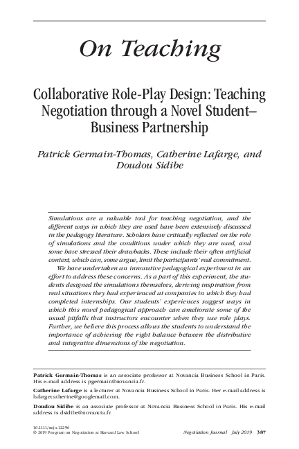 (PDF) Collaborative Role-Play Design Teaching Negotiation