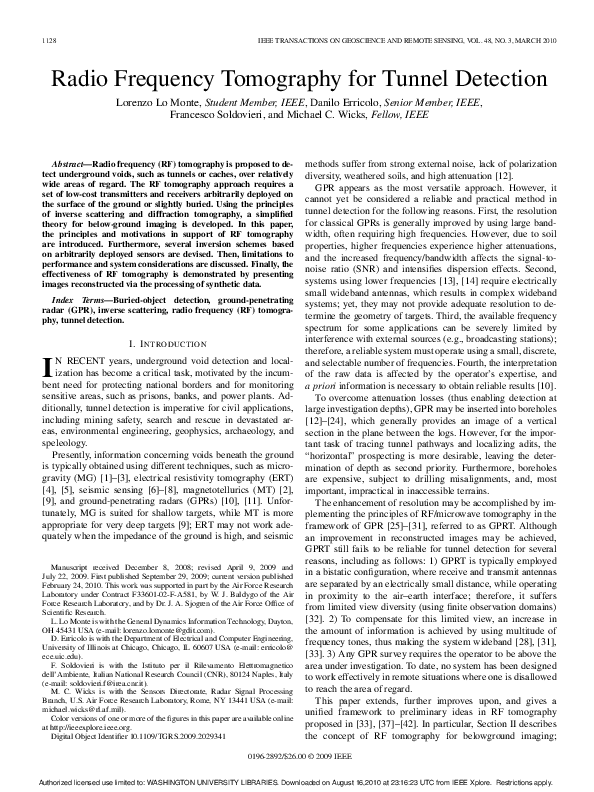 (PDF) Radio frequency tomography for tunnel detection