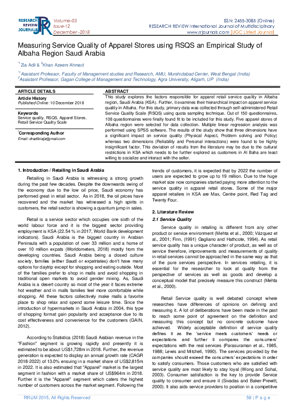 (PDF) Measuring Service Quality of Apparel Stores using RSQS an ...