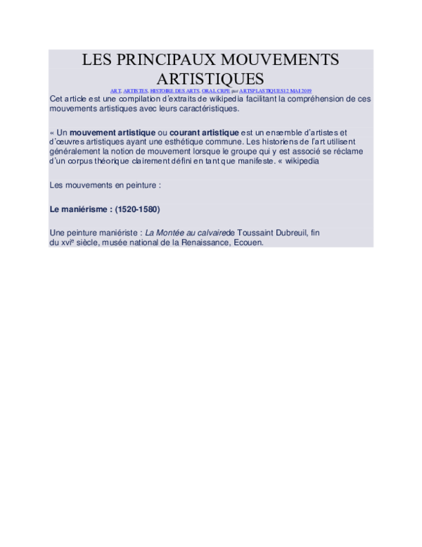 (DOC) Les Mouvements en Arts Plastiques