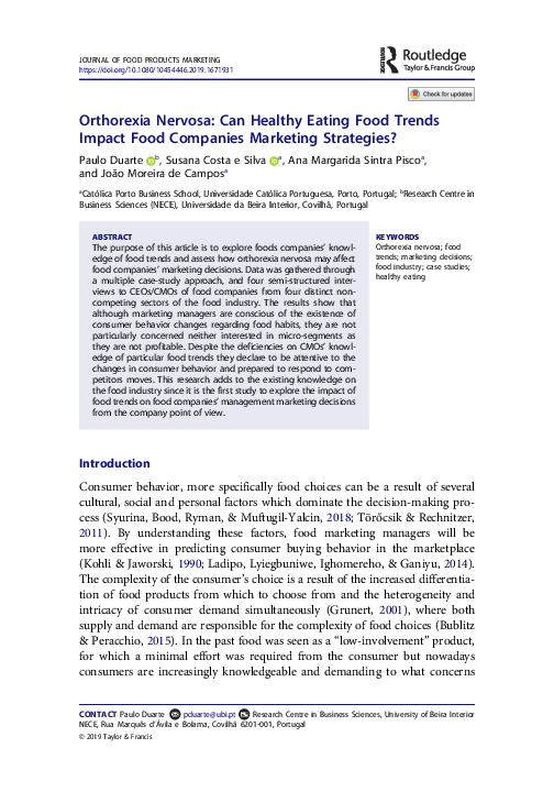 (PDF) Orthorexia Nervosa: Can Healthy Eating Food Trends Impact Food Companies Marketing Strategies