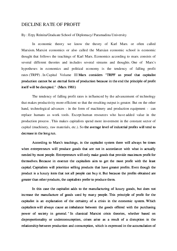 (DOC) DECLINE RATE OF PROFIT KARL MARX