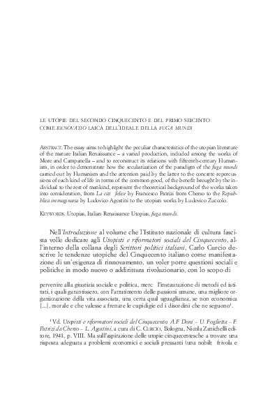 (PDF) LE UTOPIE DEL SECONDO CINQUECENTO E DEL PRIMO SEICENTO COME ...