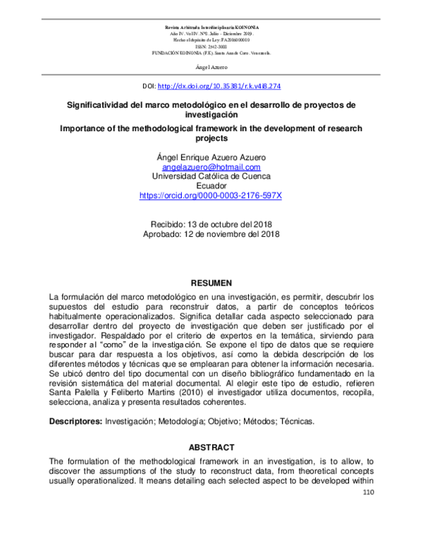 (PDF) Significatividad del marco metodológico en el desarrollo de ...