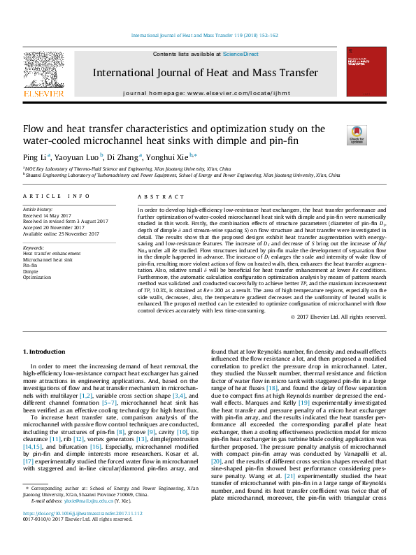 (PDF) Flow and heat transfer characteristics and optimization study on the water-cooled ...