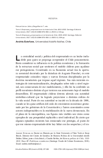 (PDF) (2019) Reseña: Empresas y empresarios en la historia de Chile ...