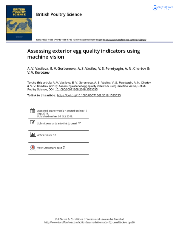 (PDF) Assessing exterior egg quality indicators using machine vision