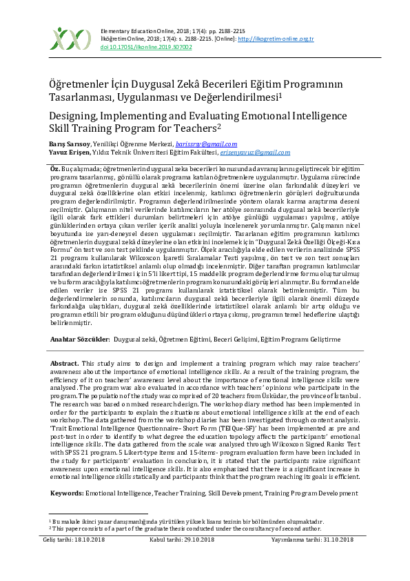 (PDF) Designing, Implementing and Evaluating Emotional Intelligence Skill Training Program for ...