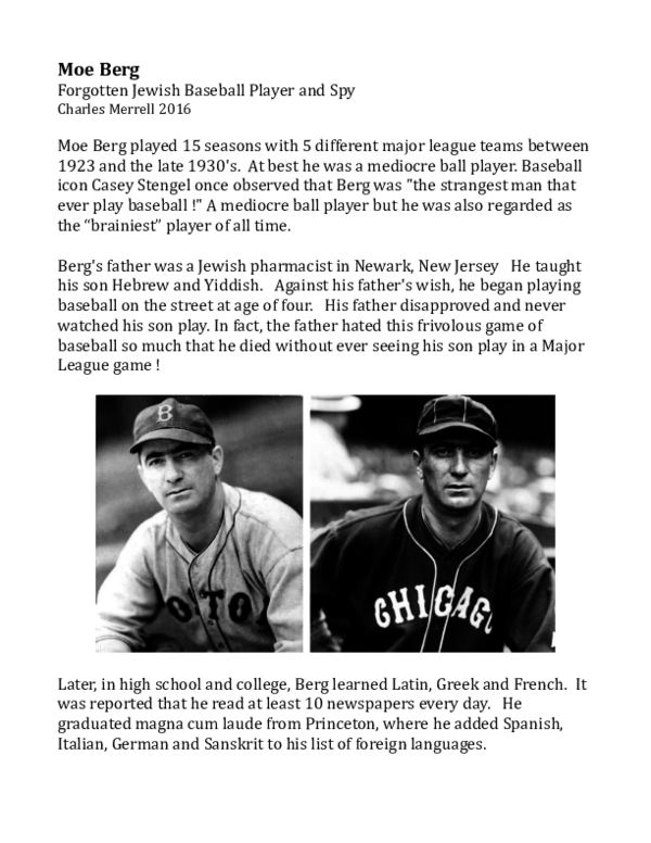 (PDF) Moe Berg - Forgotten Jewish Baseball Player and Spy