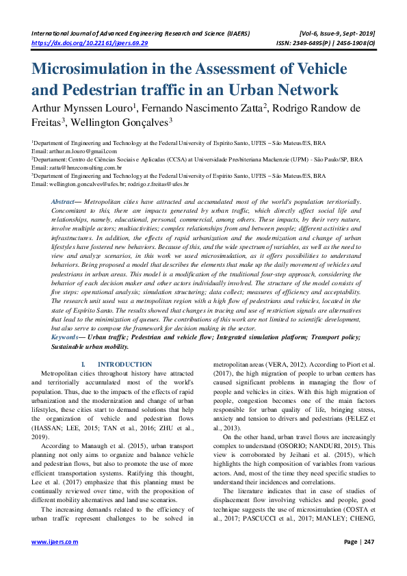 (PDF) Microsimulation in the Assessment of Vehicle and Pedestrian traffic in an Urban Network