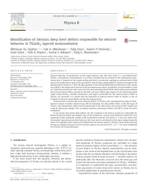 (PDF) Identification of intrinsic deep level defects responsible for ...