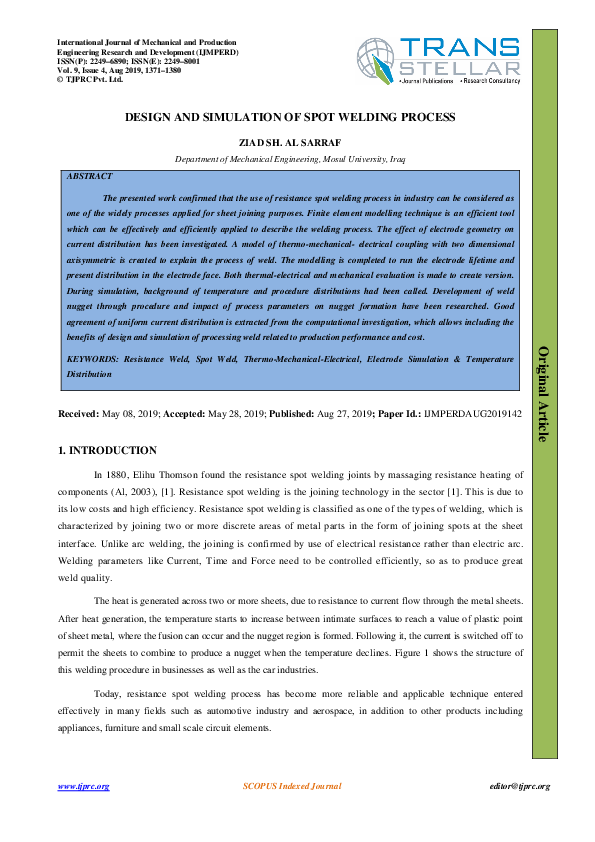 (PDF) DESIGN AND SIMULATION OF SPOT WELDING PROCESS