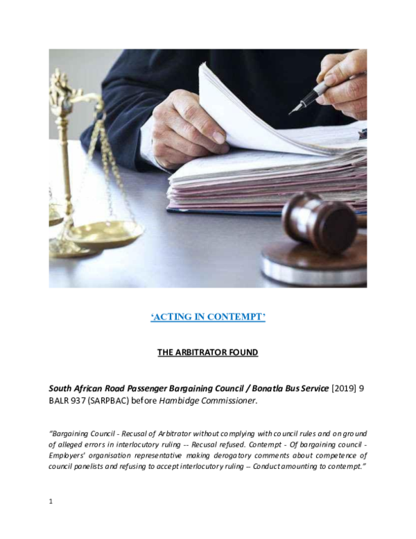 (DOC) 'ACTING IN CONTEMPT' - THE ARBITRATOR FOUND