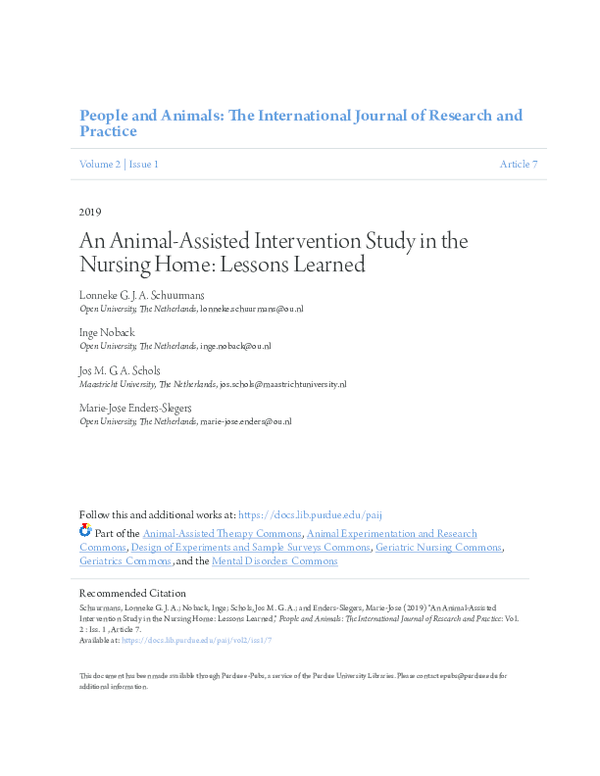 (PDF) An Animal-Assisted Intervention Study in the Nursing Home ...