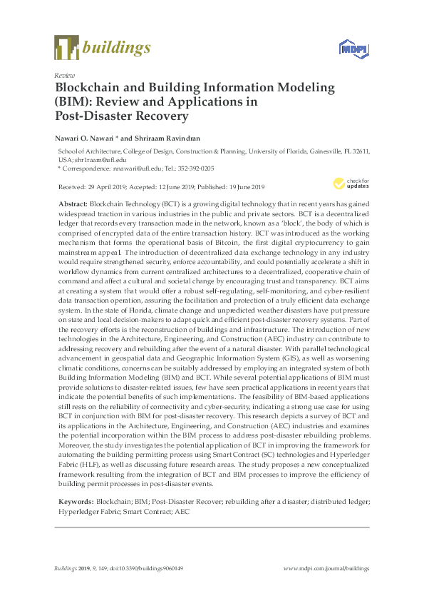 Pdf Blockchain And Building Information Modeling Bim Review And Applications In Post