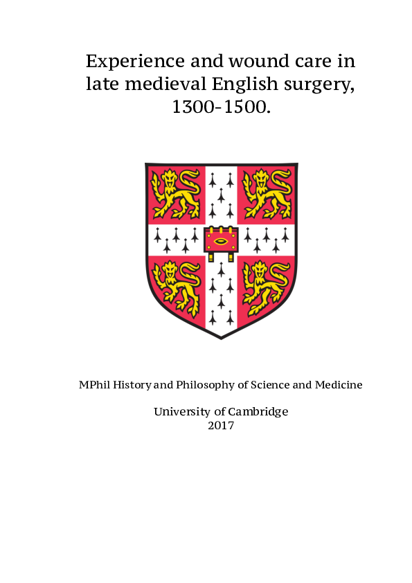 (PDF) Experience and wound care in late medieval English surgery, 1300-1500