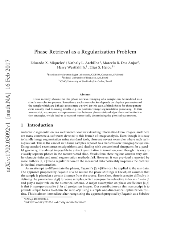 (PDF) Phase-Retrieval as a Regularization Problem