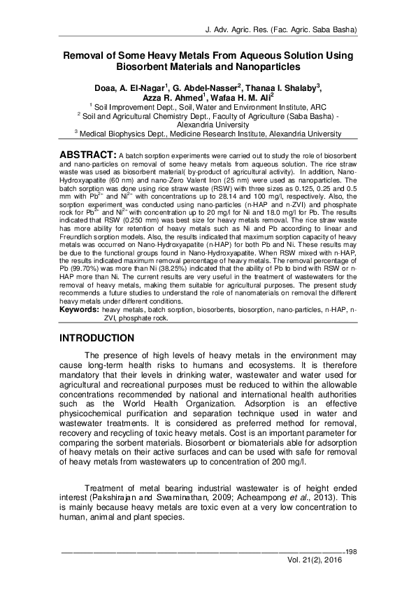 (PDF) Removal of Some Heavy Metals From Aqueous Solution Using ...