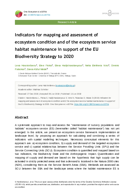 (PDF) Indicators for mapping and assessment of ecosystem condition and ...