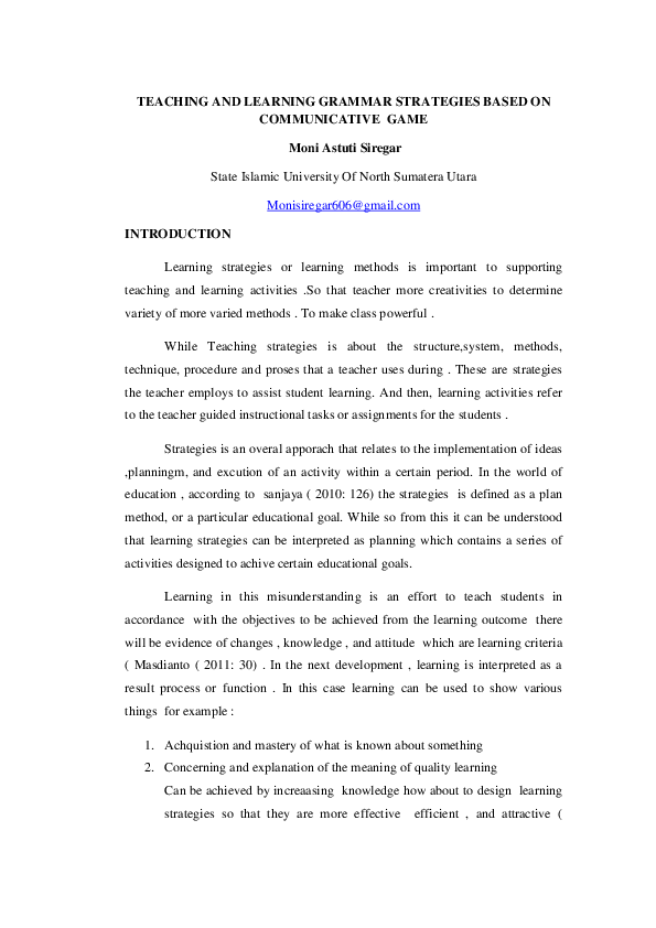 (DOC) TEACHING AND LEARNING GRAMMAR STRATEGIES BASED ON COMMUNICATIVE GAME