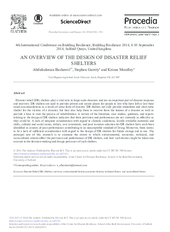 (PDF) Overview of design of disaster relief structures