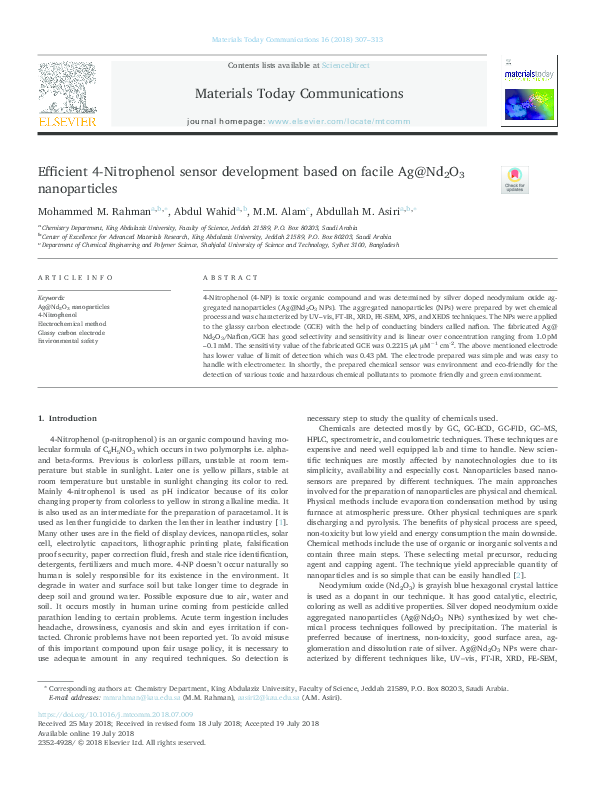 (PDF) Materials Today Communications 16 (2018) 307–