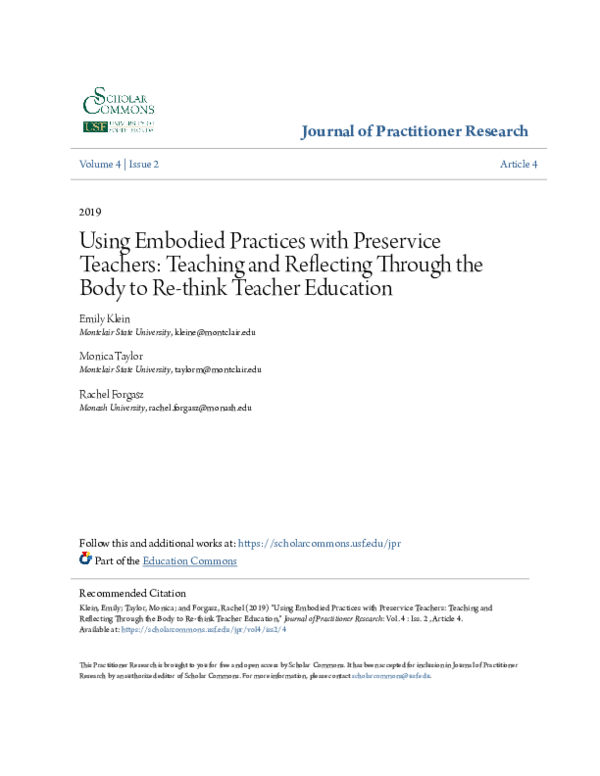 (PDF) Using Embodied Practices with Preservice Teachers: Teaching and ...