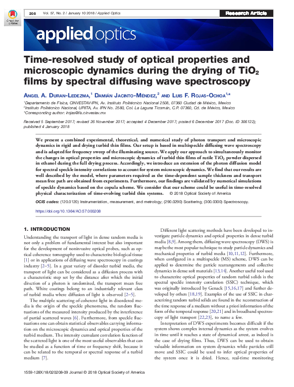 (PDF) Time-resolved study of optical properties and microscopic dynamics during the drying of ...