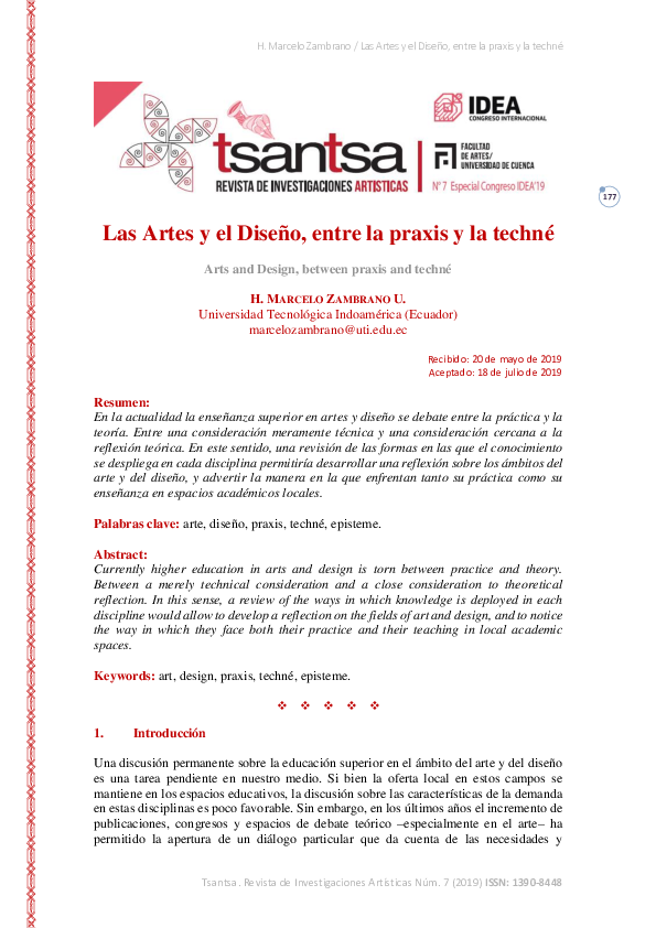 (PDF) Las Artes y el Diseño, entre la praxis y la techné