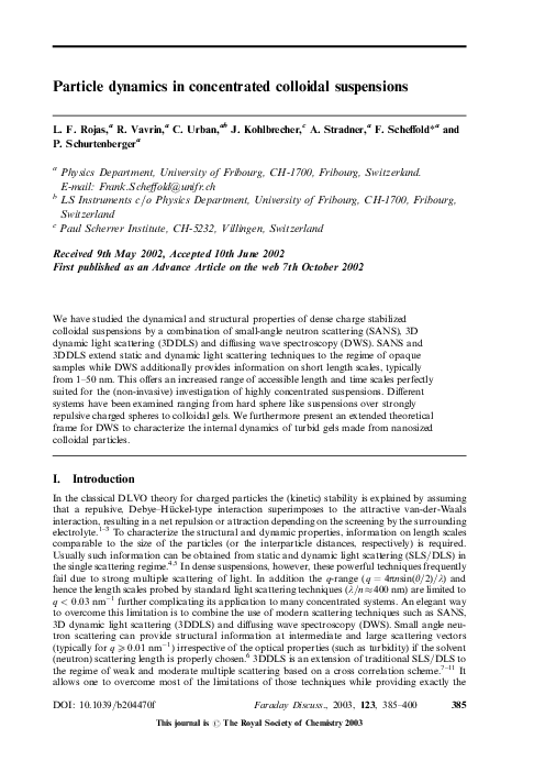 (PDF) Particle dynamics in concentrated colloidal suspensions