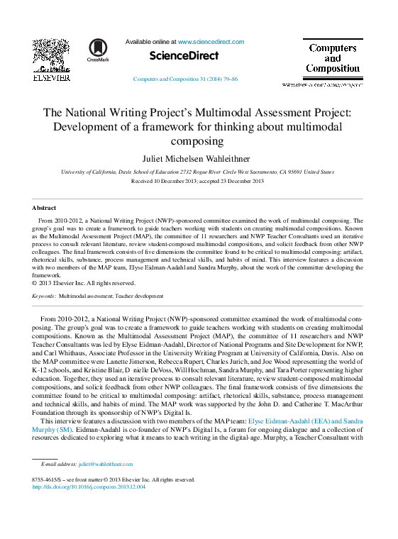 (PDF) The National Writing Project's Multimodal Assessment Project ...