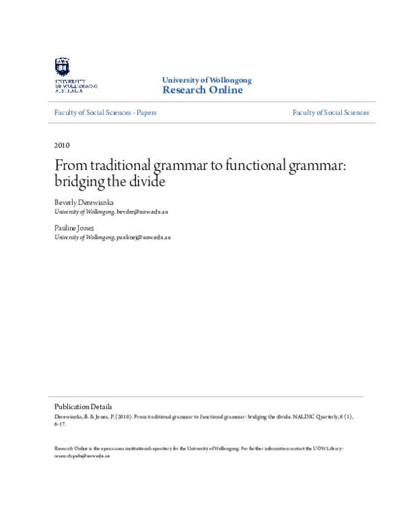 (PDF) From traditional grammar to functional grammar: bridging the divide