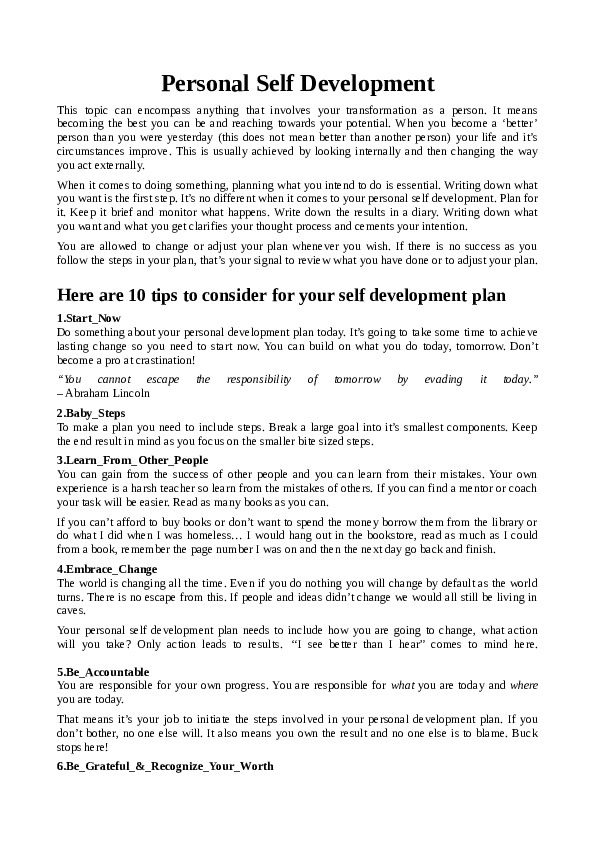 (DOC) Personal Self Development Here are 10 tips to consider for your ...