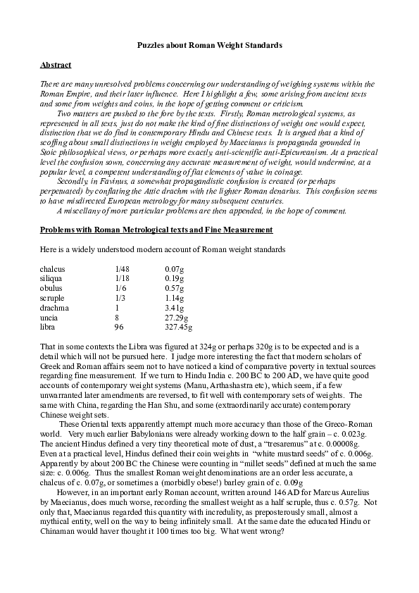 (PDF) Puzzles about Roman Weight Standards