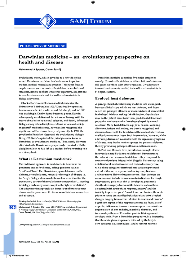(PDF) Darwinian medicine--An evolutionary perspective on health and disease