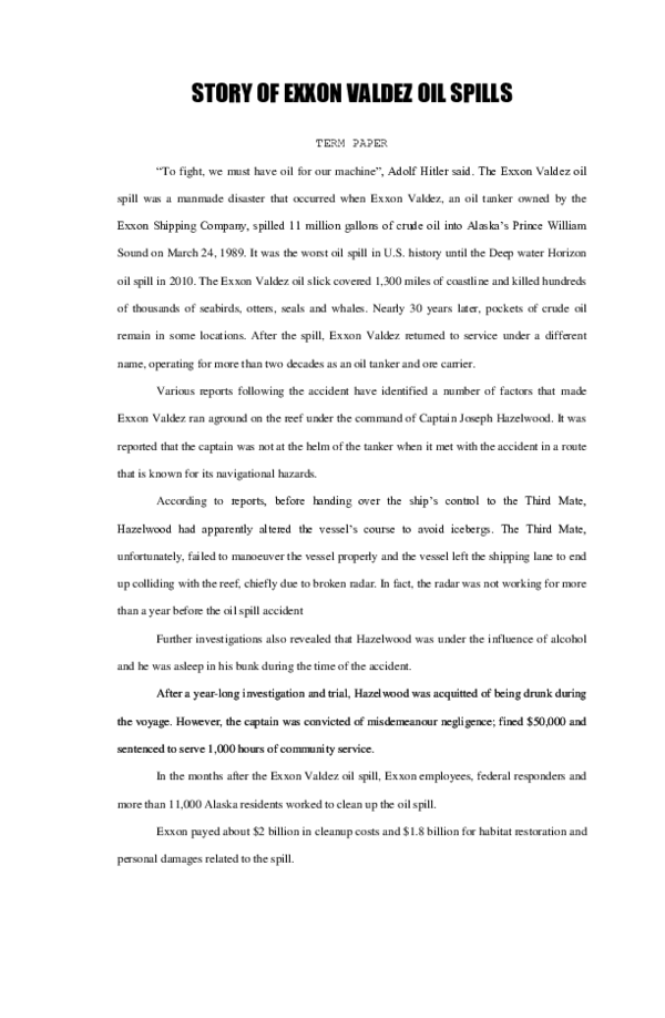 (DOC) STORY OF EXXON VALDEZ OIL SPILLS