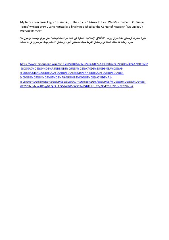 (DOC) Translation of the article: Duane Rousselle, " Islamic Ethics ...