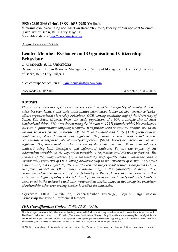 (PDF) Leader-Member Exchange and Organisational Citizenship Behaviour
