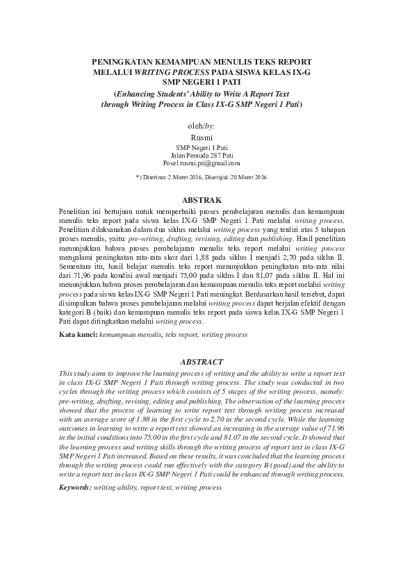(PDF) PENINGKATAN KEMAMPUAN MENULIS TEKS REPORT MELALUI WRITING PROCESS ...